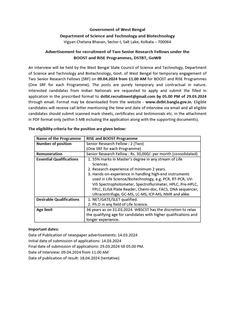 SRF recruitment document | PDF