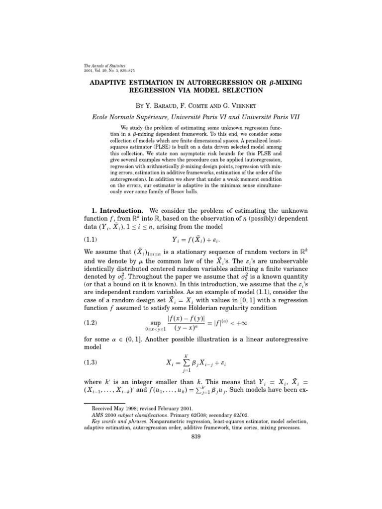 Adaptive Estimation in An Autoregression and A Geometrical | PDF | Regression Analysis | Errors ...