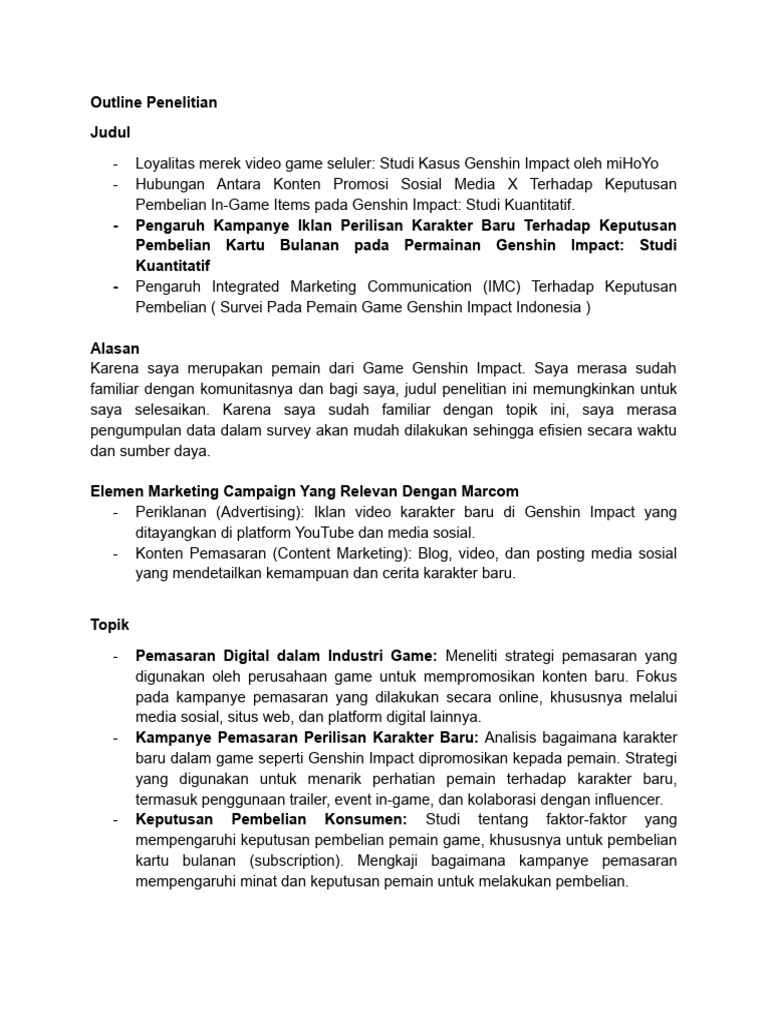 Contoh Outline Penelitian - Lydia Citra Prasasti | PDF | Ilmu Sosial