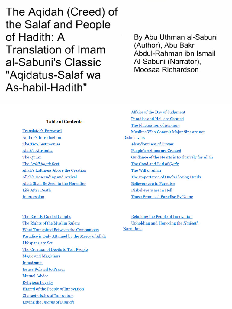 The (Creed) of The and Hadith: A Imam Classic Wa As-habil-Hadith" | PDF ...