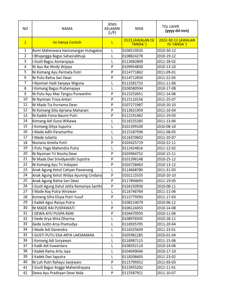 Data KK Siswa Kelas Vi-1 | PDF