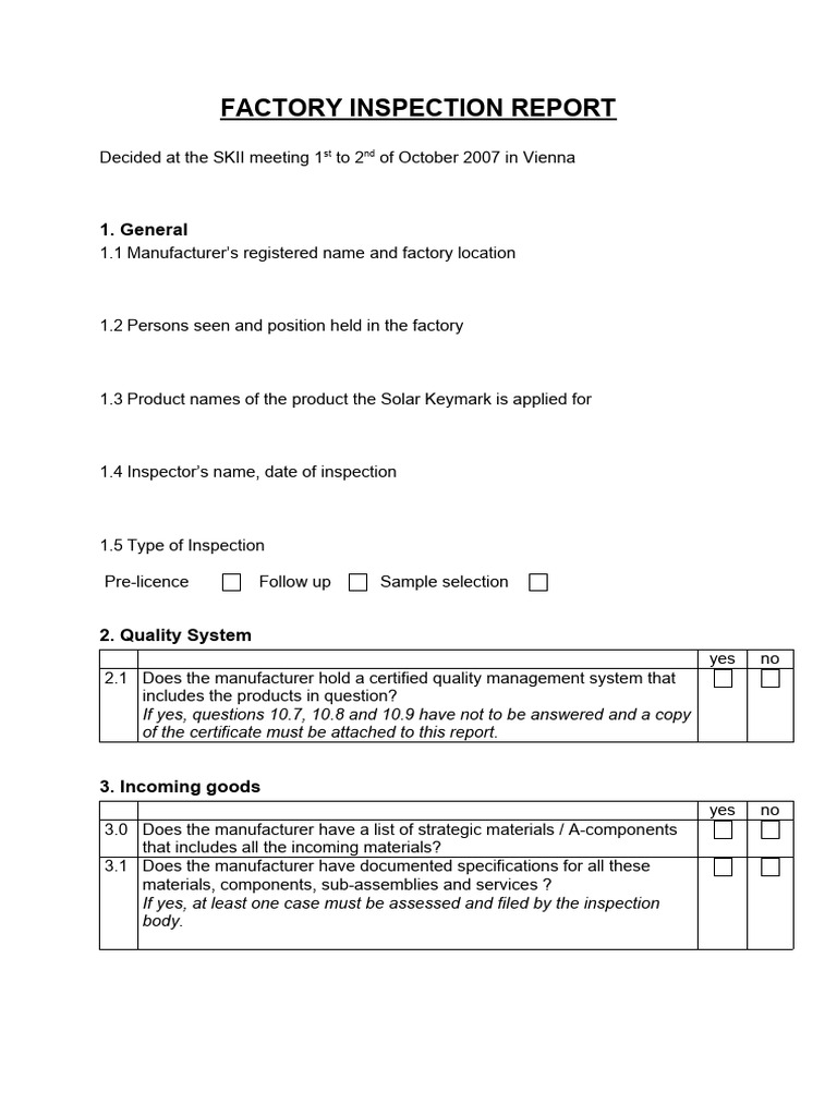 Factory Inspection Report Overview | PDF | Calibration | Business