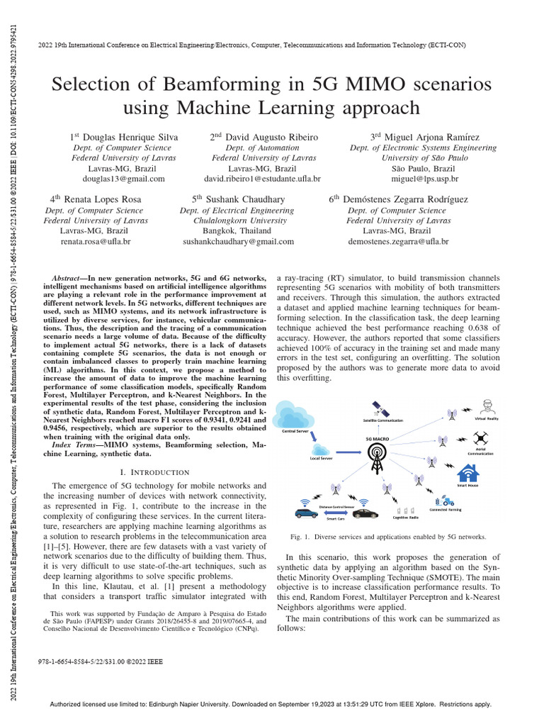 Selectionofbeamformingin5gmimoscenariosusingmachinelearningapproach Pdf Machine 