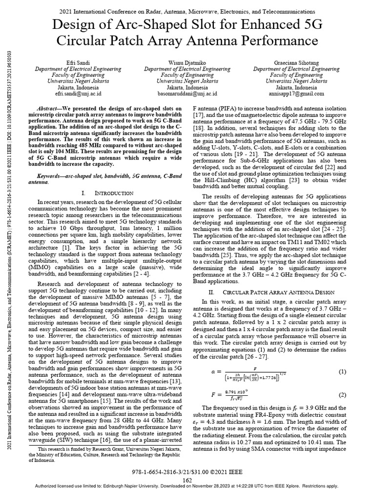 Design of Arc-Shaped Slot For Enhanced 5G Circular Patch Array Antenna Performance | PDF ...