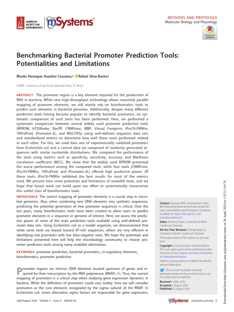 Cassiano Et Al 2020 Benchmarking Bacterial Promoter Prediction Tools ...