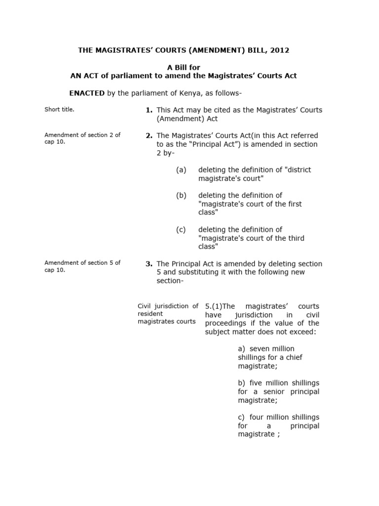 The Magistrates Court Amendment Bill 2012-1 | PDF | Magistrate | Appeal