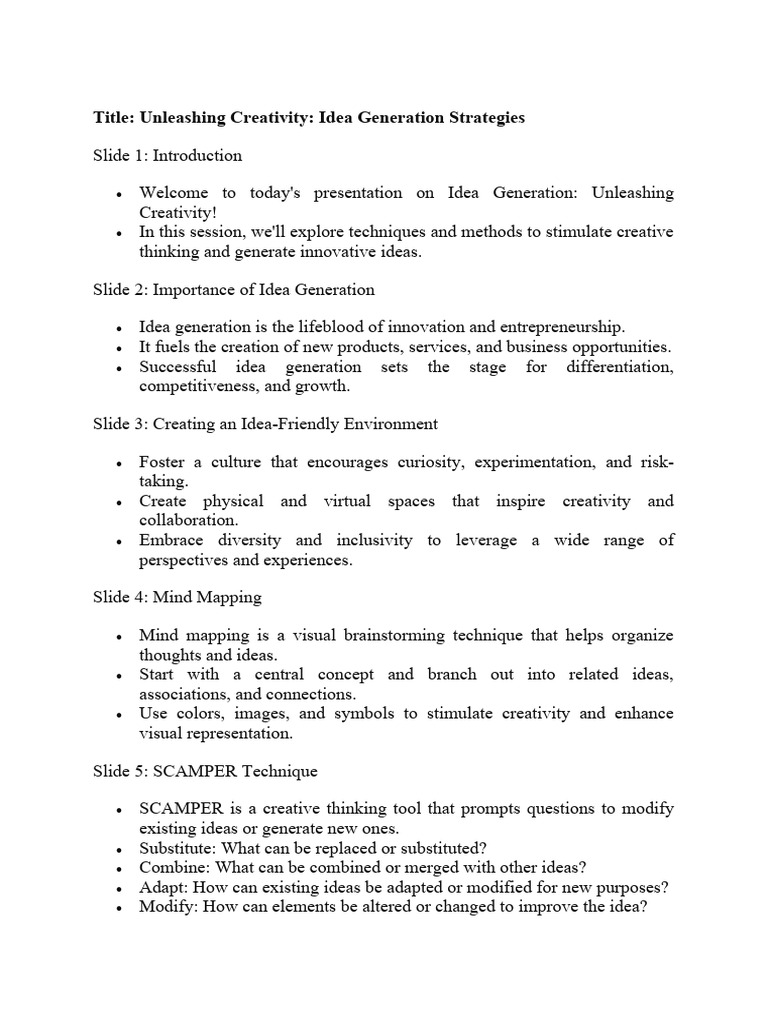 Unleashing Creativity - Idea Generation Strategies | PDF | Creativity | Brainstorming