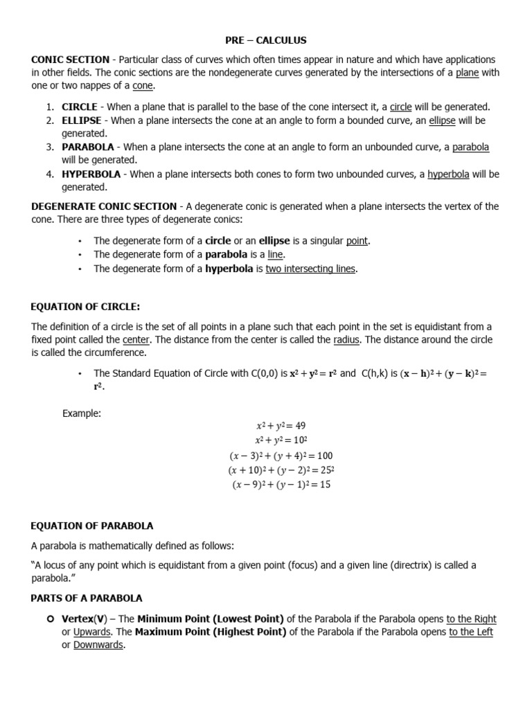 Understanding Conic Sections in Pre-Calculus | PDF | Ellipse ...