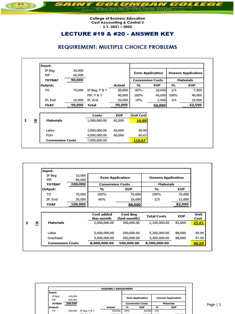 Lecture #20&21 - Answer Key | PDF | Accounting | Sustainable Development