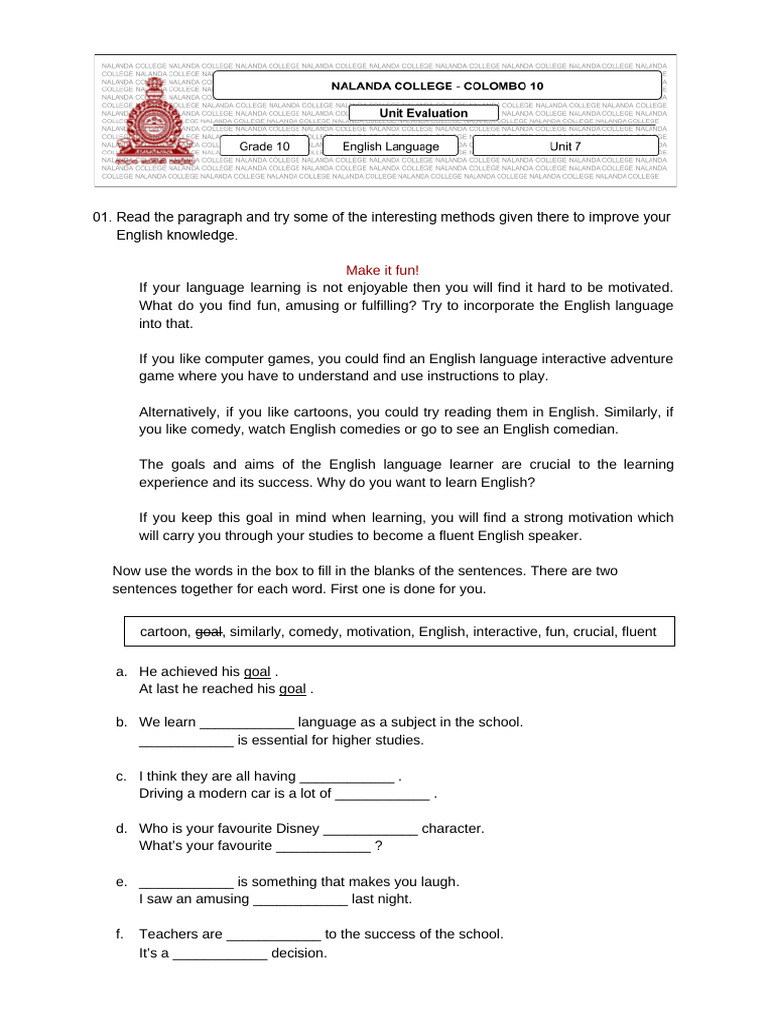 Unit 7 Pdf English Language Learning