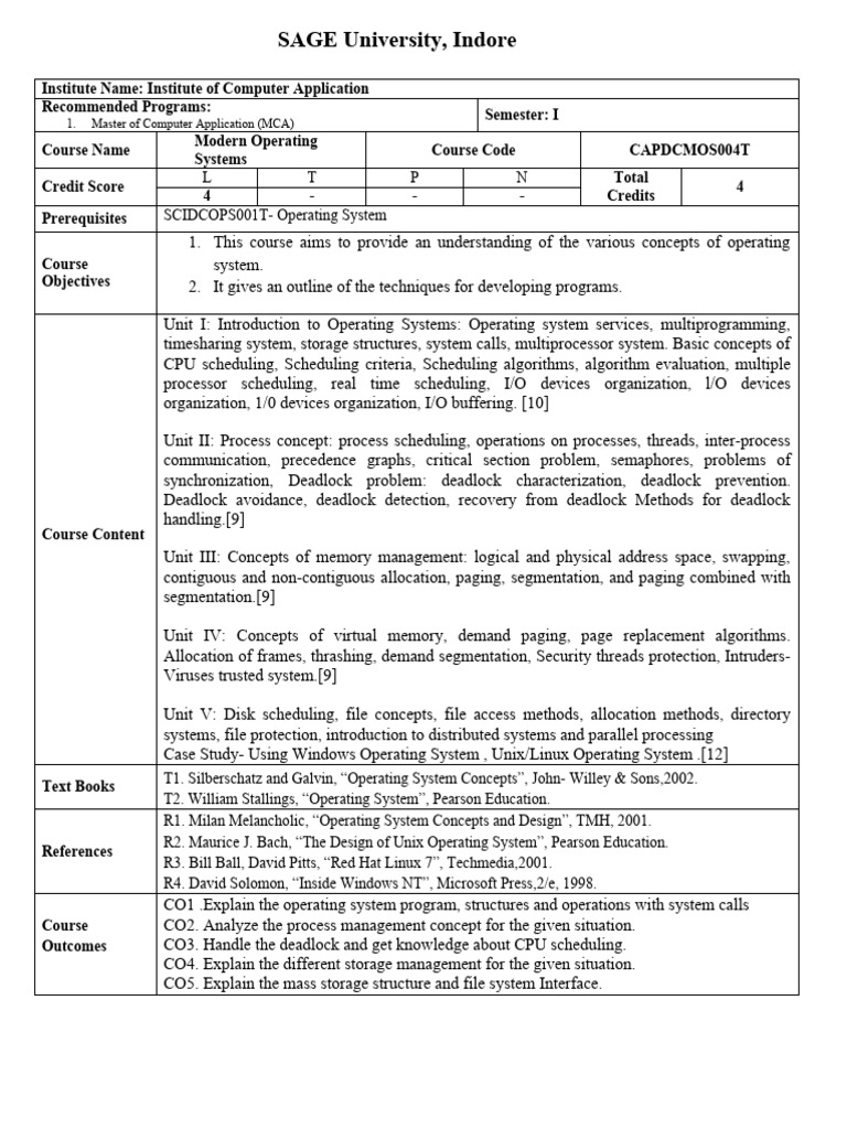 Syllabus - Modern Operating Systems | PDF | Process (Computing) | Scheduling (Computing)