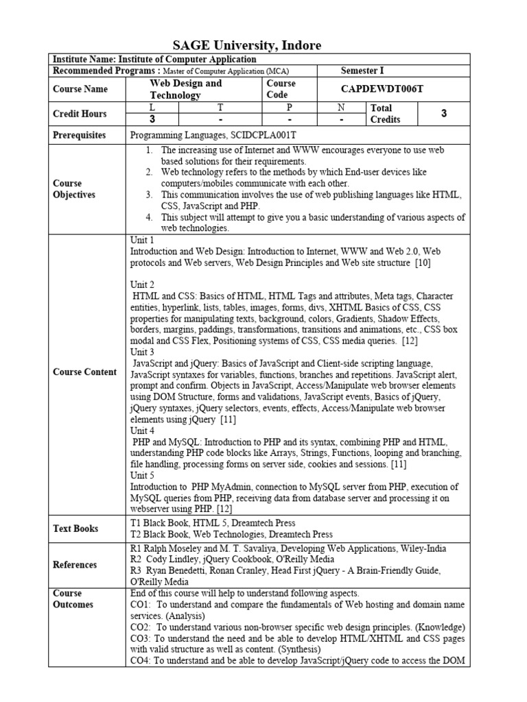 Syllabus Web Technology | PDF | World Wide Web | Internet & Web