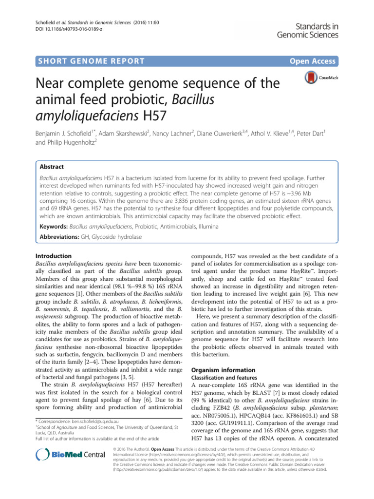 Near Complete Genome Sequence of The Animal Feed P | PDF | Metabolism ...