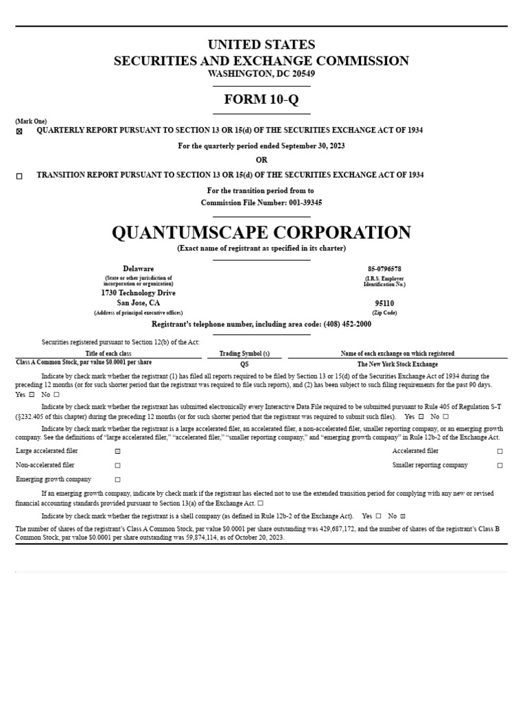 Quantumscape Corporation Q32023 | PDF | Fair Value | Equity (Finance)