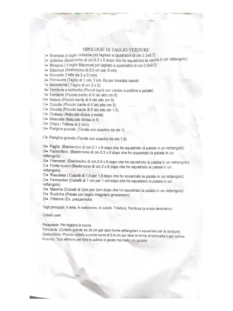 Tipologie Di Taglio Verdure | PDF