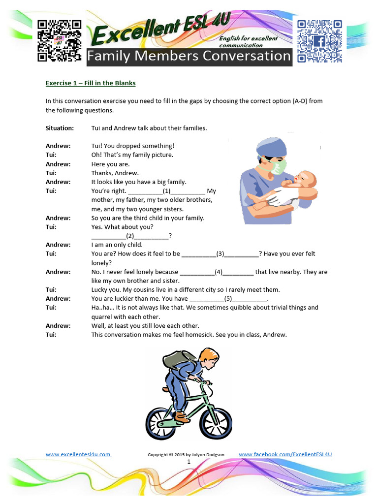 ESL Family Members Conversation Worksheet | PDF