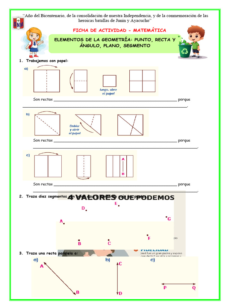 Ficha-Lun-Mat-Elementos de La Geometría Punto, Recta y Ángulo, Plano ...