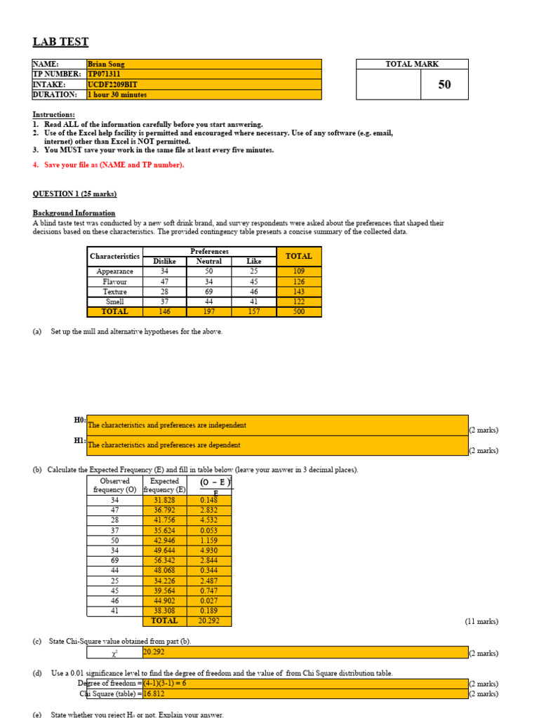 Lab Test (Q) | PDF | Chi Squared Distribution | Coefficient Of ...