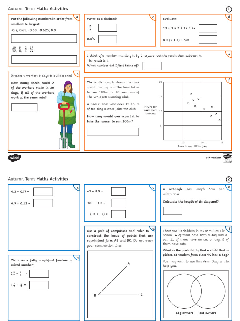 3 - Half Term 1 Middle Ability Maths Activity Mats | PDF | Elementary ...