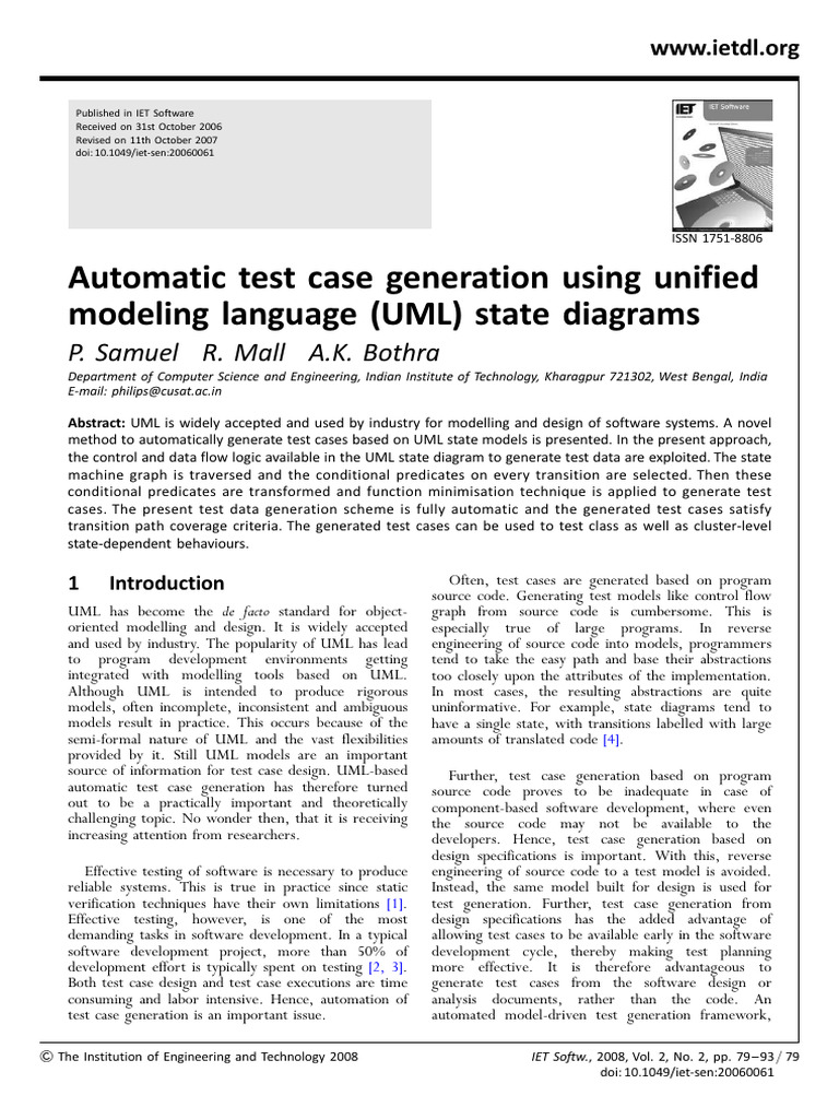 Automatic Test Case Generation Using Unified Modeling Language Uml