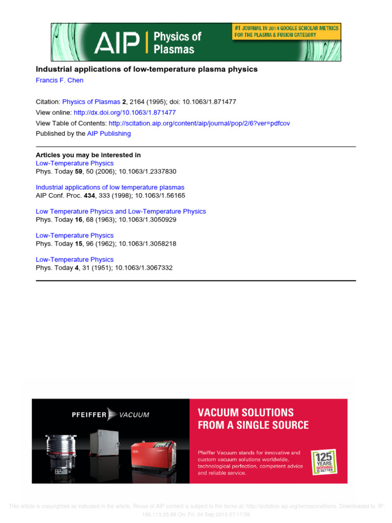 Chen-Industrial Applications of Low Temperature Plasma Physics | PDF ...