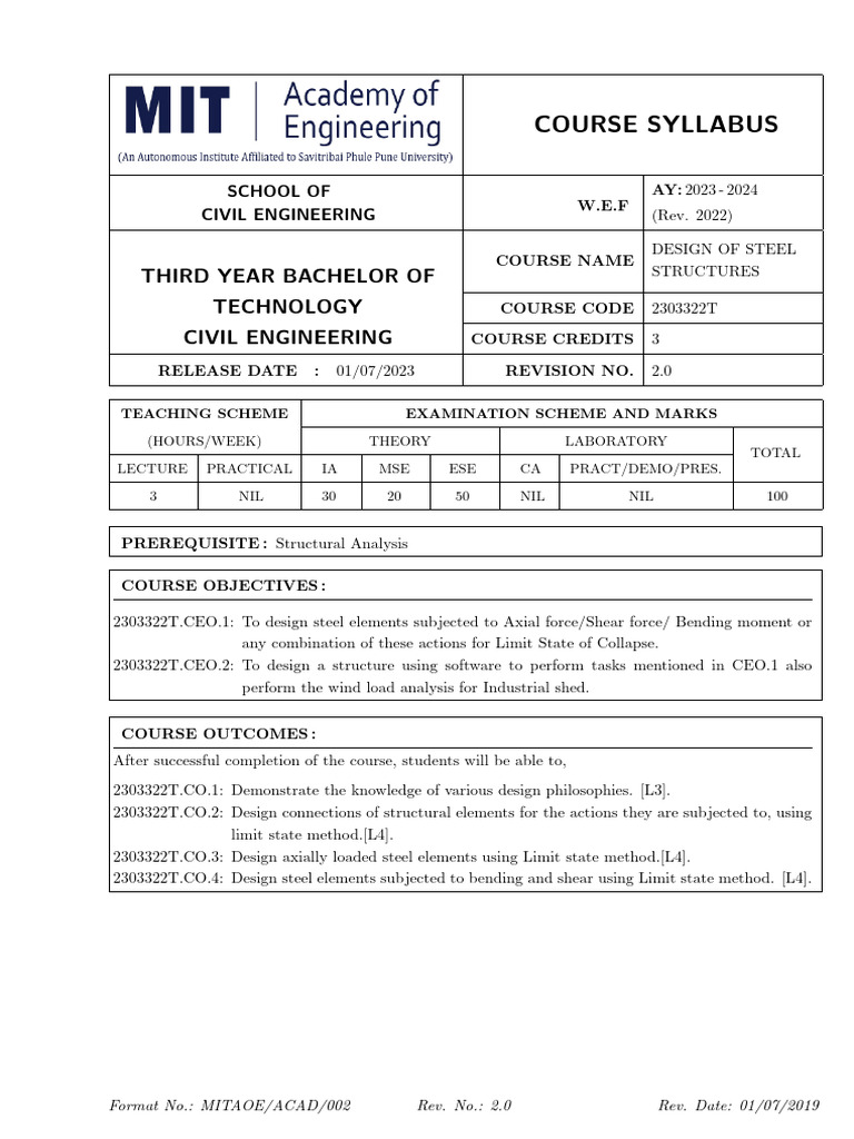 2303322t Design Of Steel Structures Nep 2024 Pdf Beam Structure