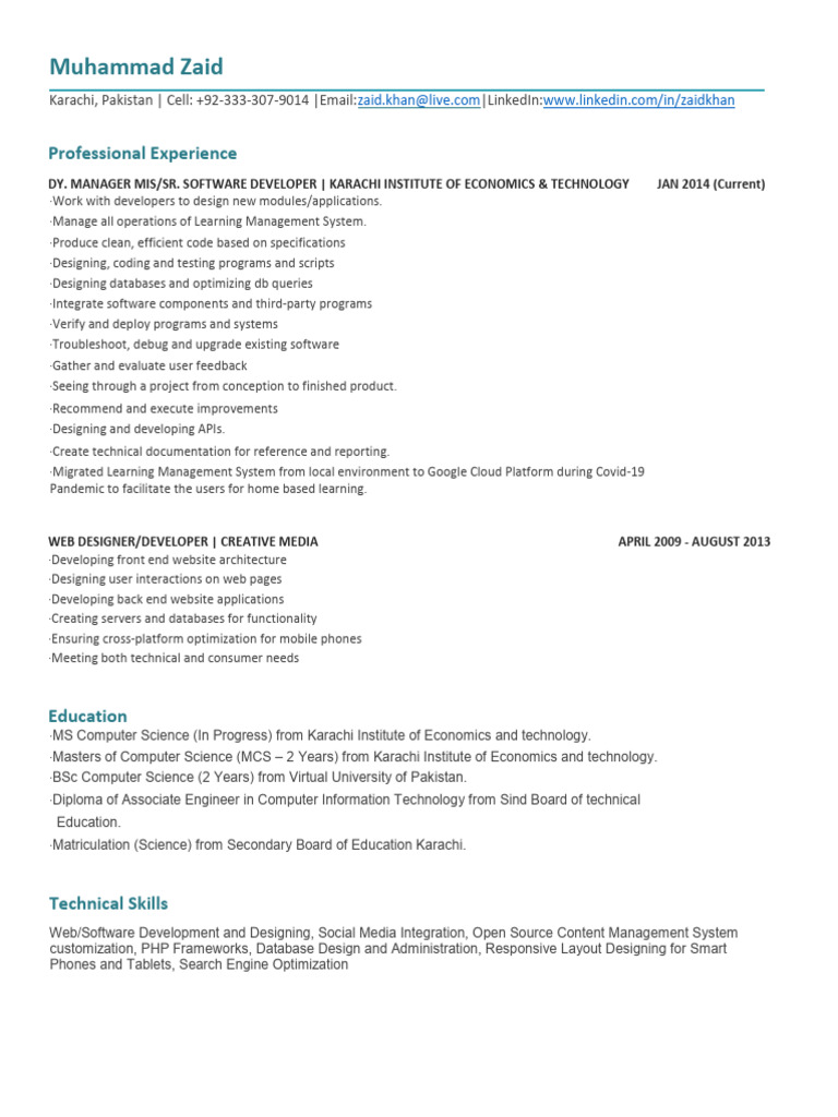 Zaid Resume 2022 | PDF