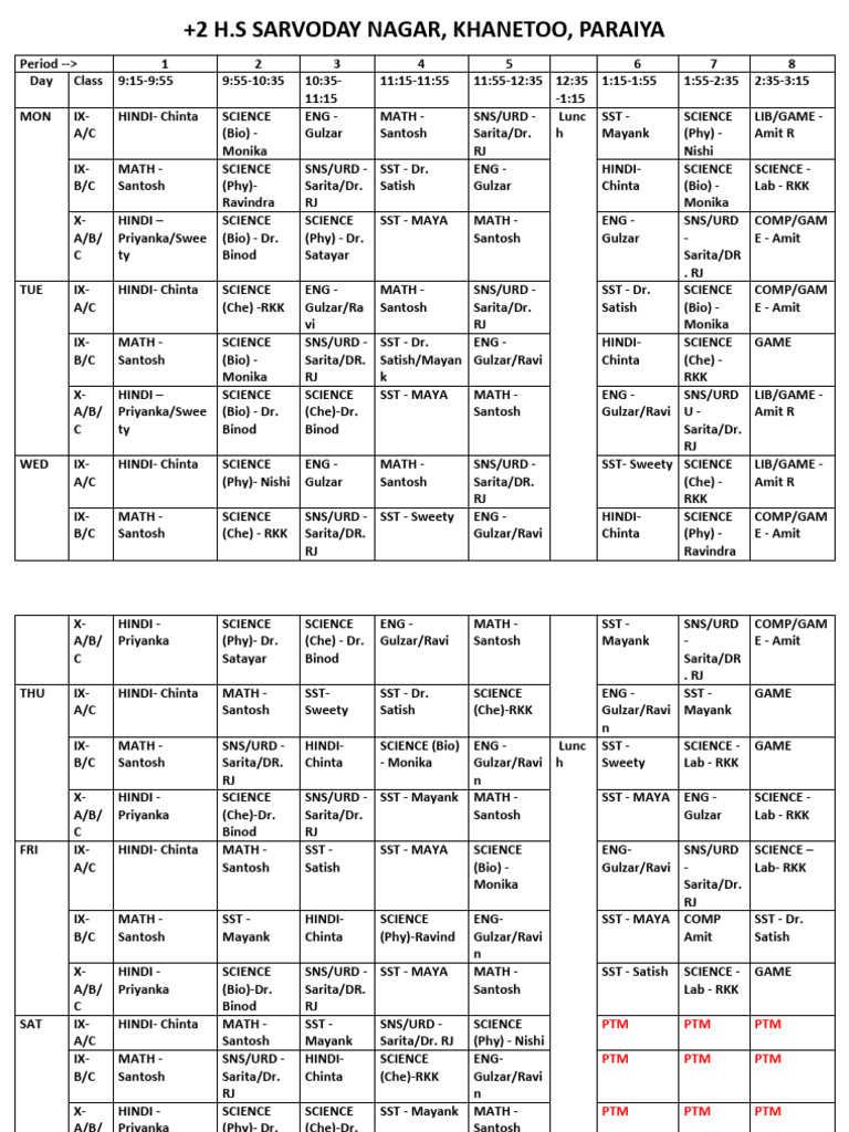 Weekly Class Schedule for IX & X | PDF