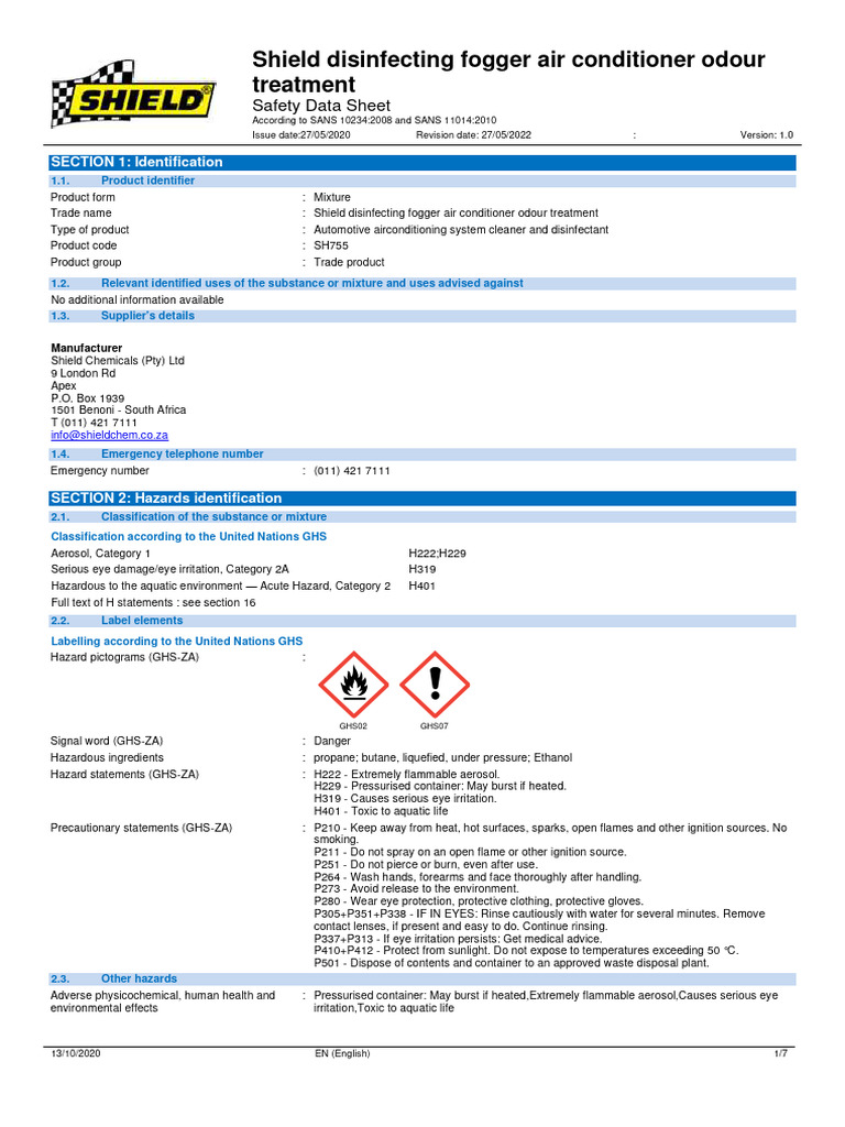 Shield Disinfecting Fogger Air Conditioner Odour Treatment | PDF ...