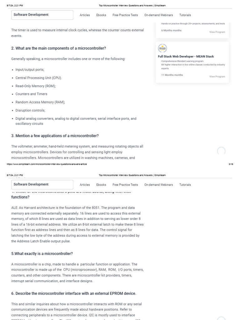 Top Microcontroller Interview Questions and Answers - Simplilearn | PDF | Microcontroller ...