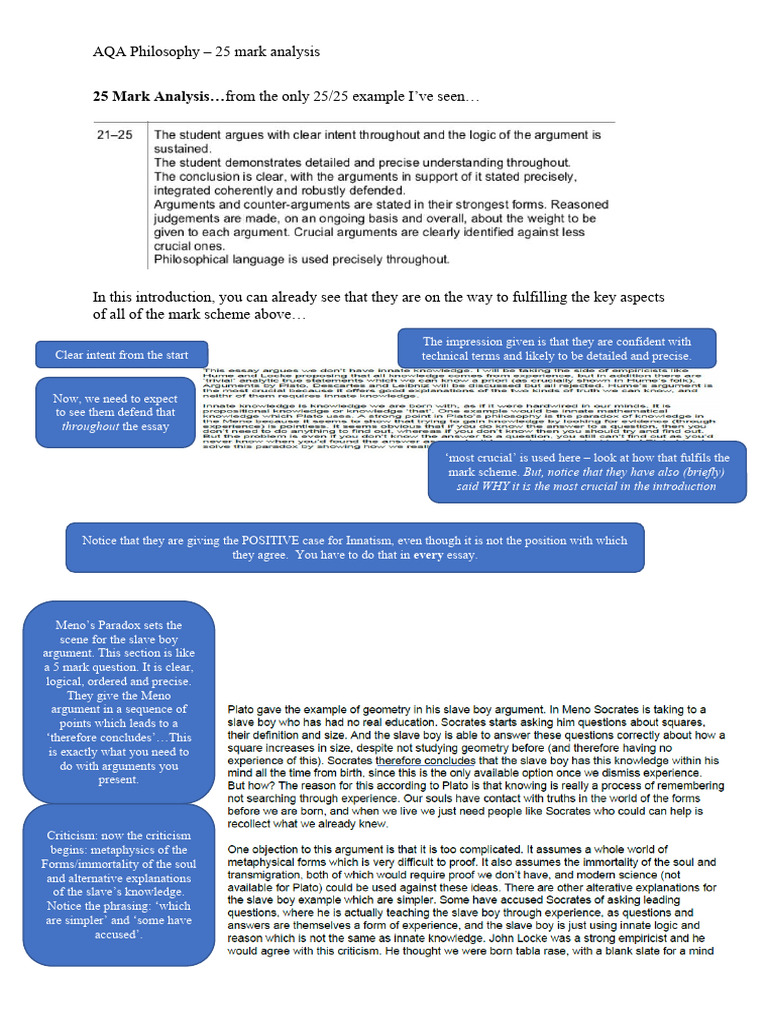 25 Mark Exemplar and Analysis | PDF | Argument | Knowledge