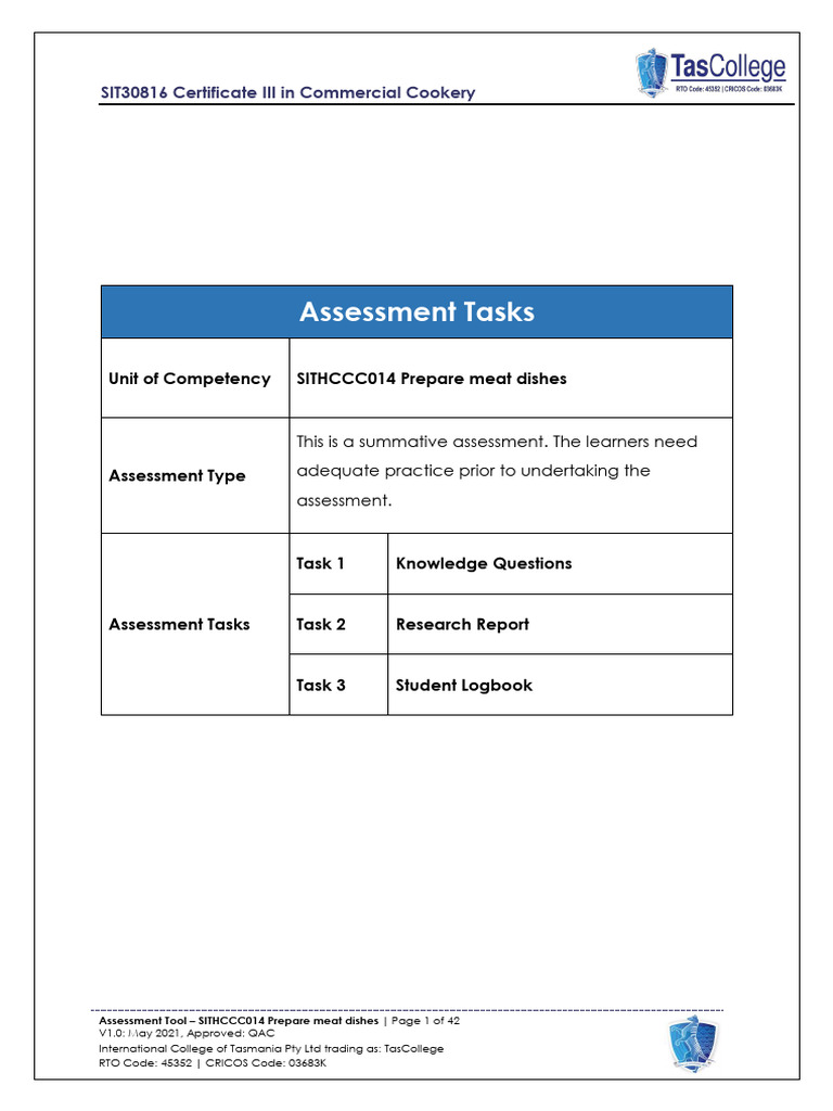 Meat Dish Preparation Assessment Tool | PDF | Lamb And Mutton | Beef
