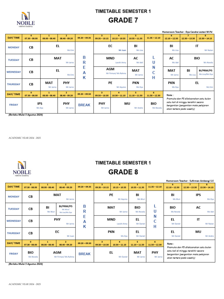SECONDARY SCHOOL TIMETABLE SEMESTER 1 AY 2024-2025 (Update 29 July 2024 ...