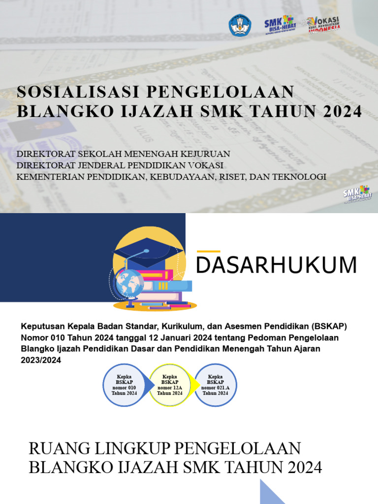 SOSIALISASI BLANGKO IJAZAH SMK 2024 | PDF
