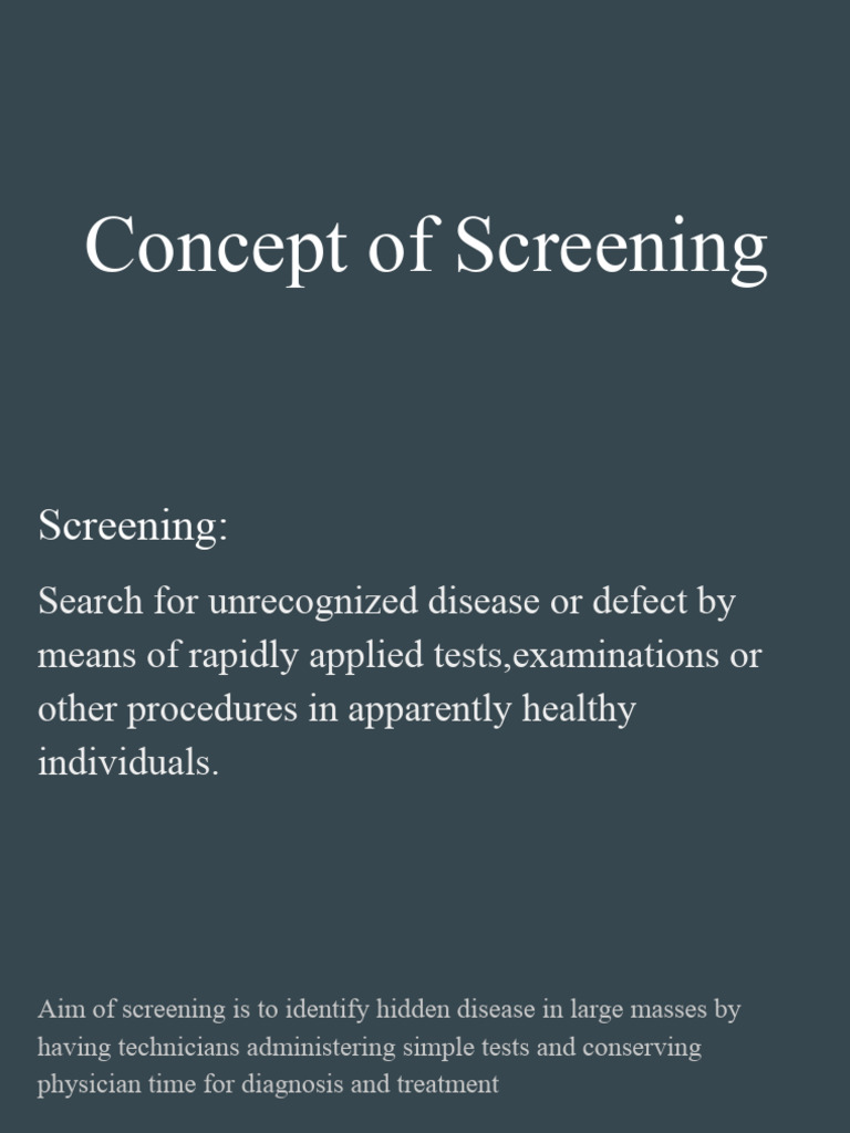 Concept of Screening | PDF | Sensitivity And Specificity | Screening (Medicine)