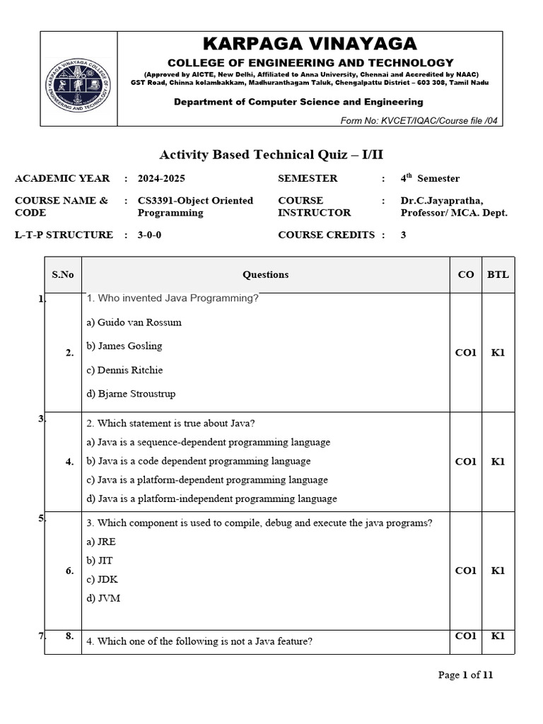 Activity Based Technical Quiz1 | PDF | Method (Computer Programming) | Java (Programming Language)