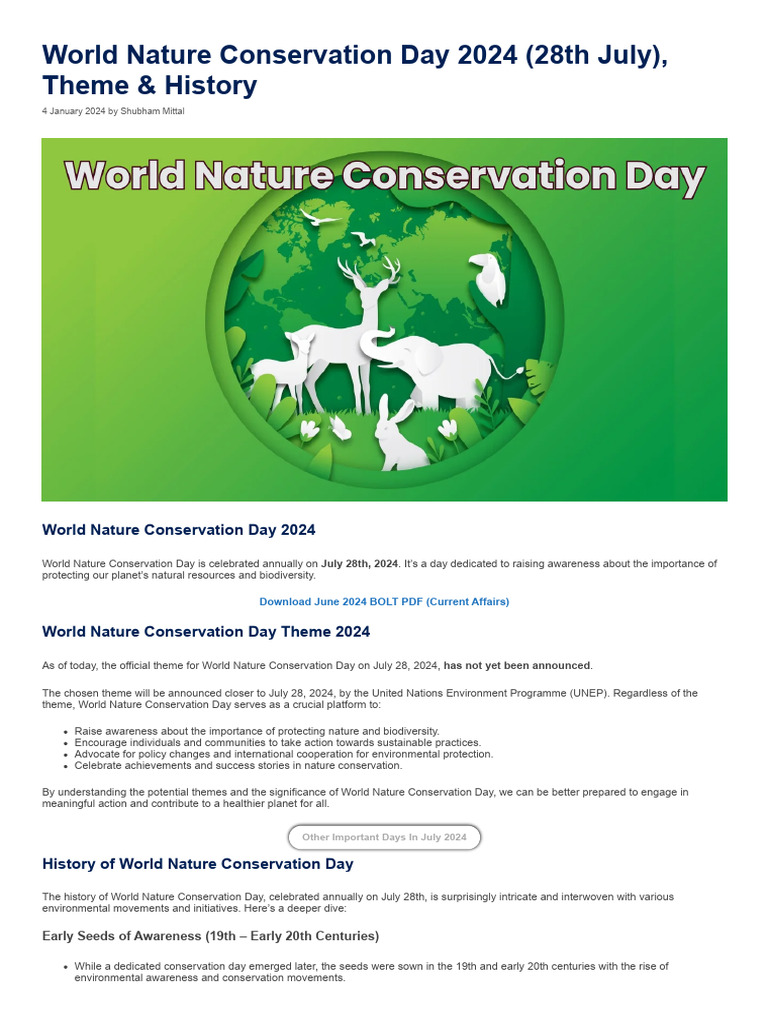 World Nature Conservation Day 2024 | PDF | Conservation Biology ...