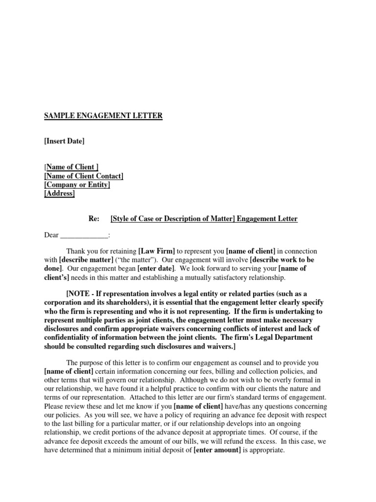 Sample Engagement Letter | PDF | Attorney–Client Privilege | Conflict ...