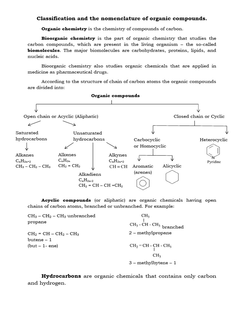 Classification and the nomenclature of organic compounds | PDF | Alkane | Alkene