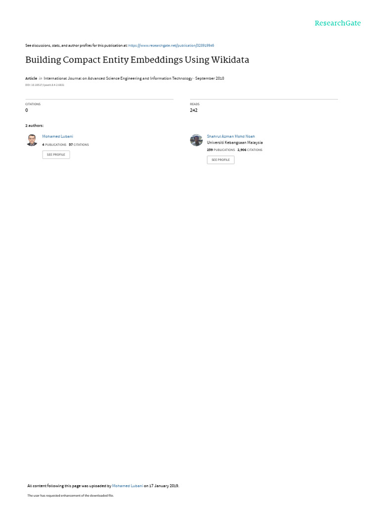 Building Compact Entity Embeddings Using Wikidata | PDF | Applied ...