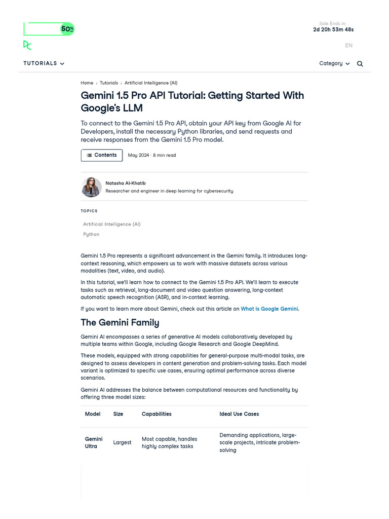 Gemini 1.5 Pro API Tutorial - Getting Started With Google's LLM - DataCamp | PDF | Artificial ...