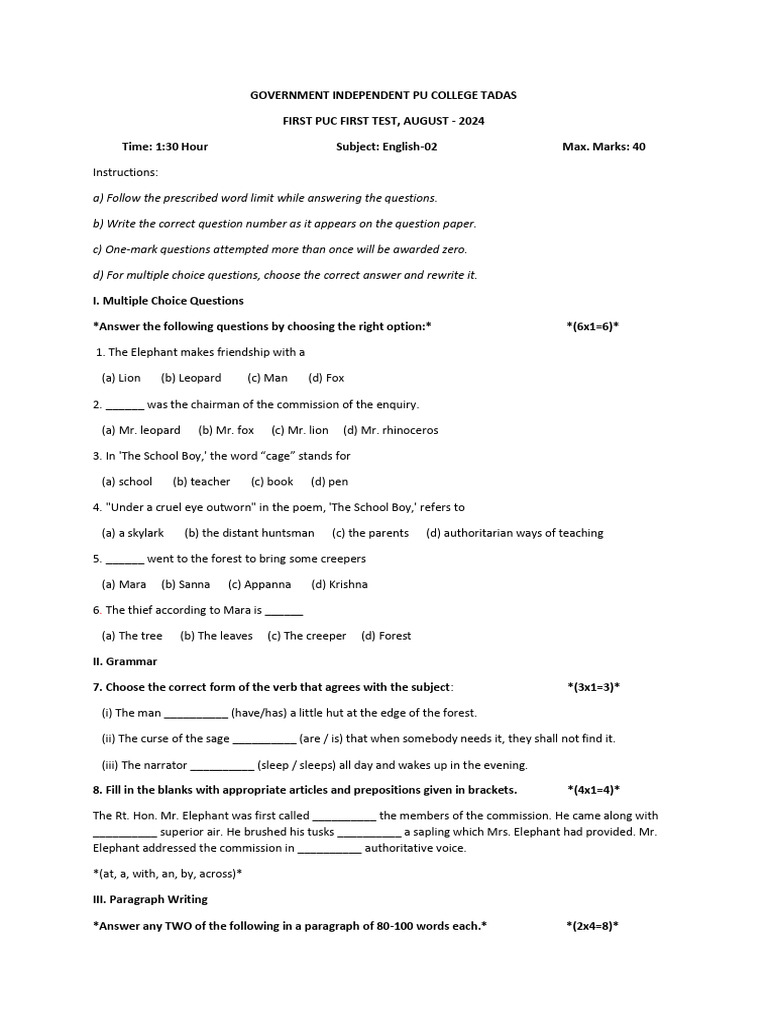 1st Pu English | PDF | Syntax | Grammar