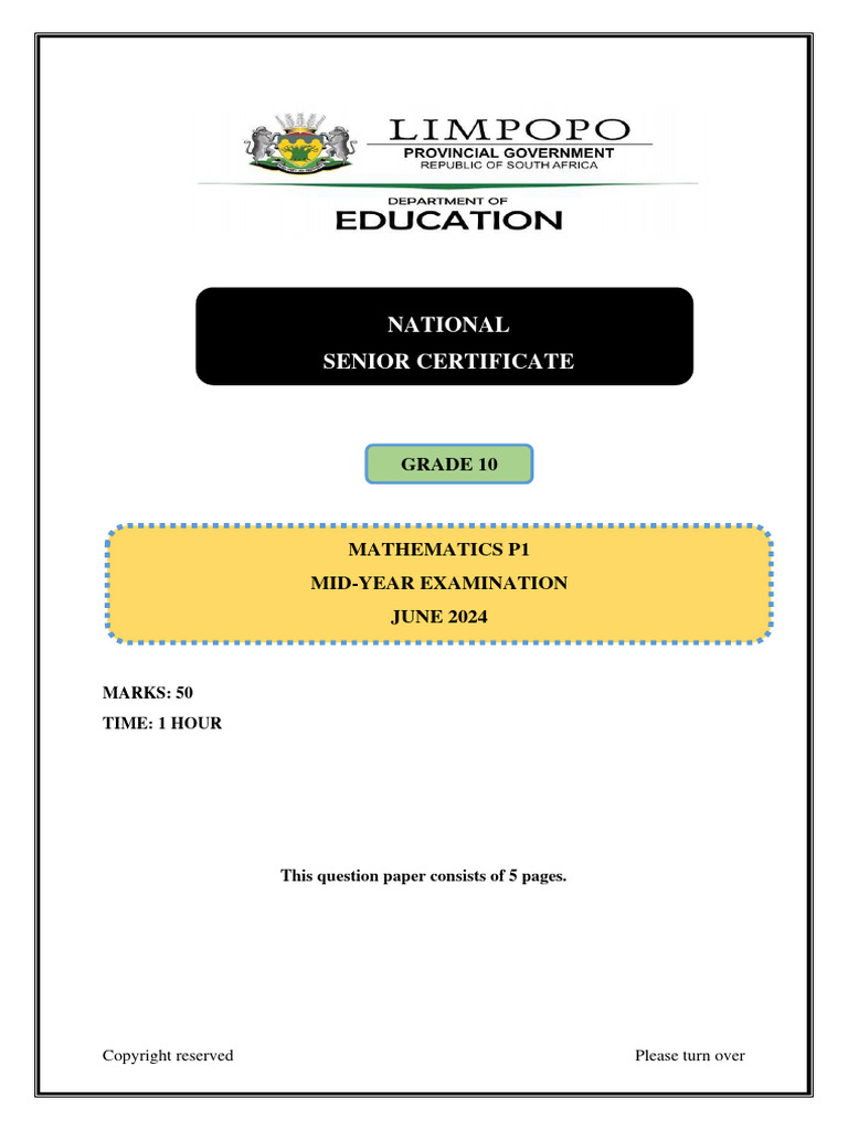 Math p1 GRD 10 Eng QP 2024 June | PDF | Mathematics