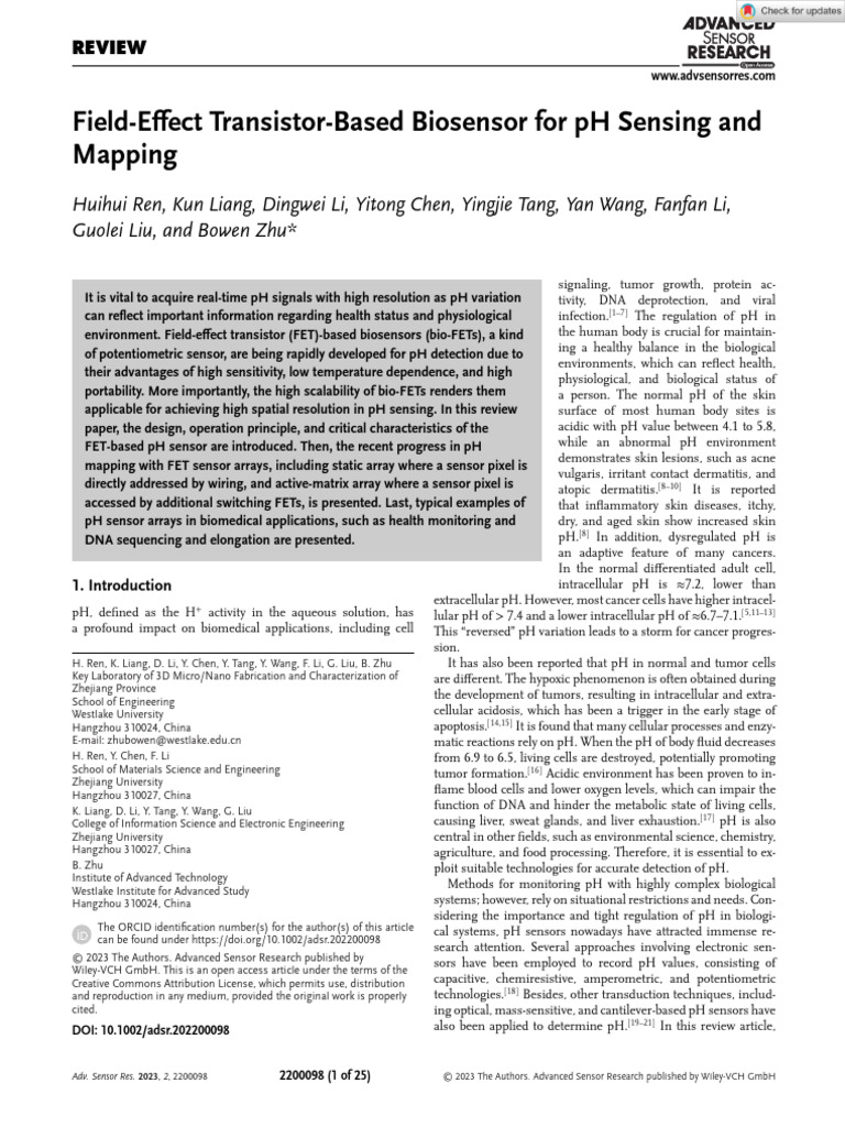 Advanced Sensor Research 2023 Ren Field‐effect Transistor‐based