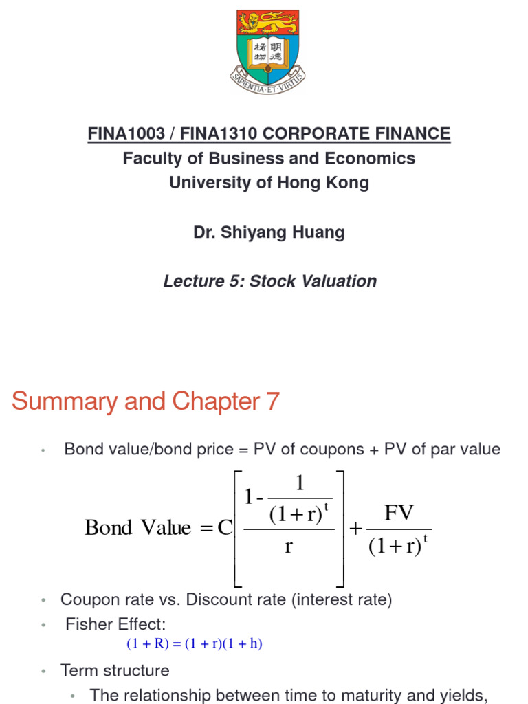 Lecture 5 - Stock Valuation - Chapter 8 | PDF | Stocks | Bonds (Finance)