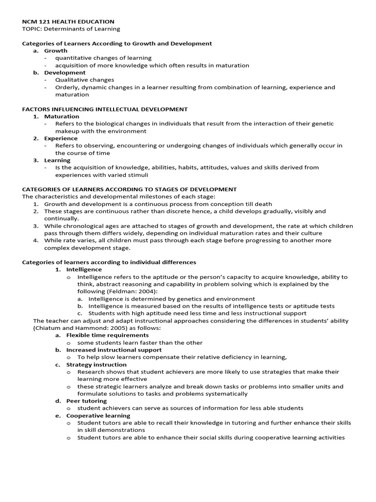 Determinants of Learning | PDF | Learning | Intelligence