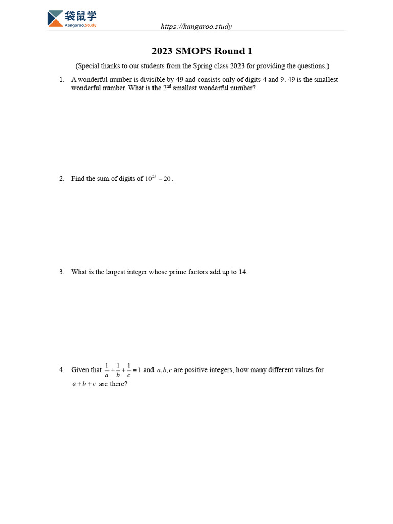 Smops 2023 Round 1 | PDF | Elementary Mathematics | Numbers