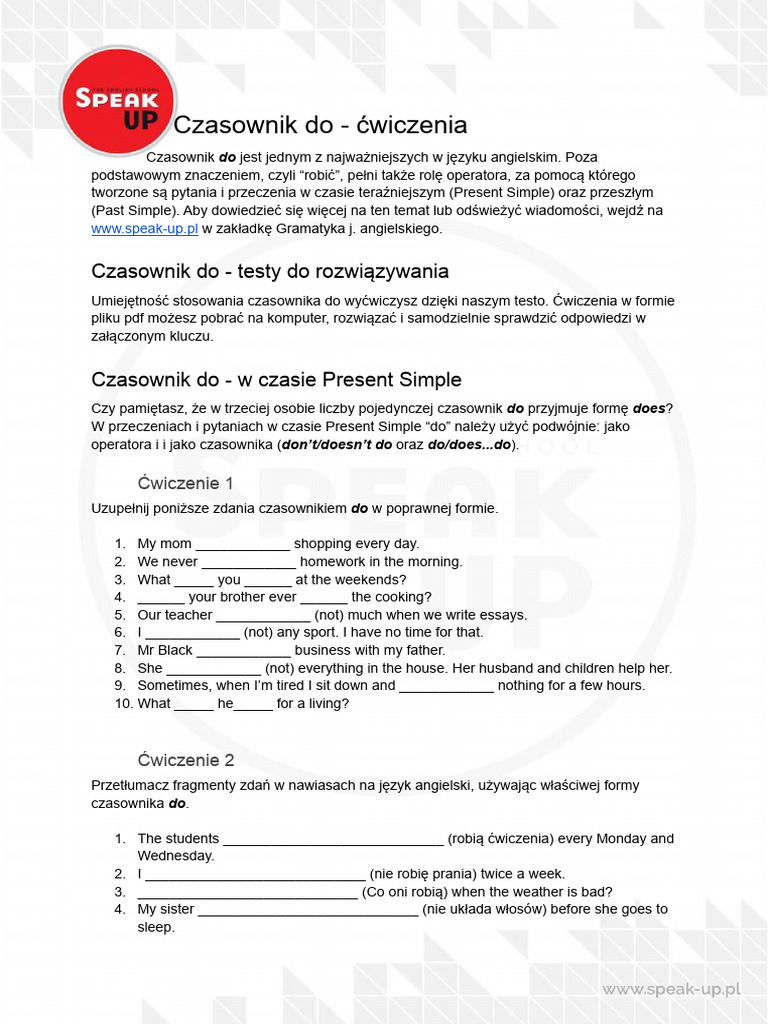Cwiczenia Czasownik Do | PDF