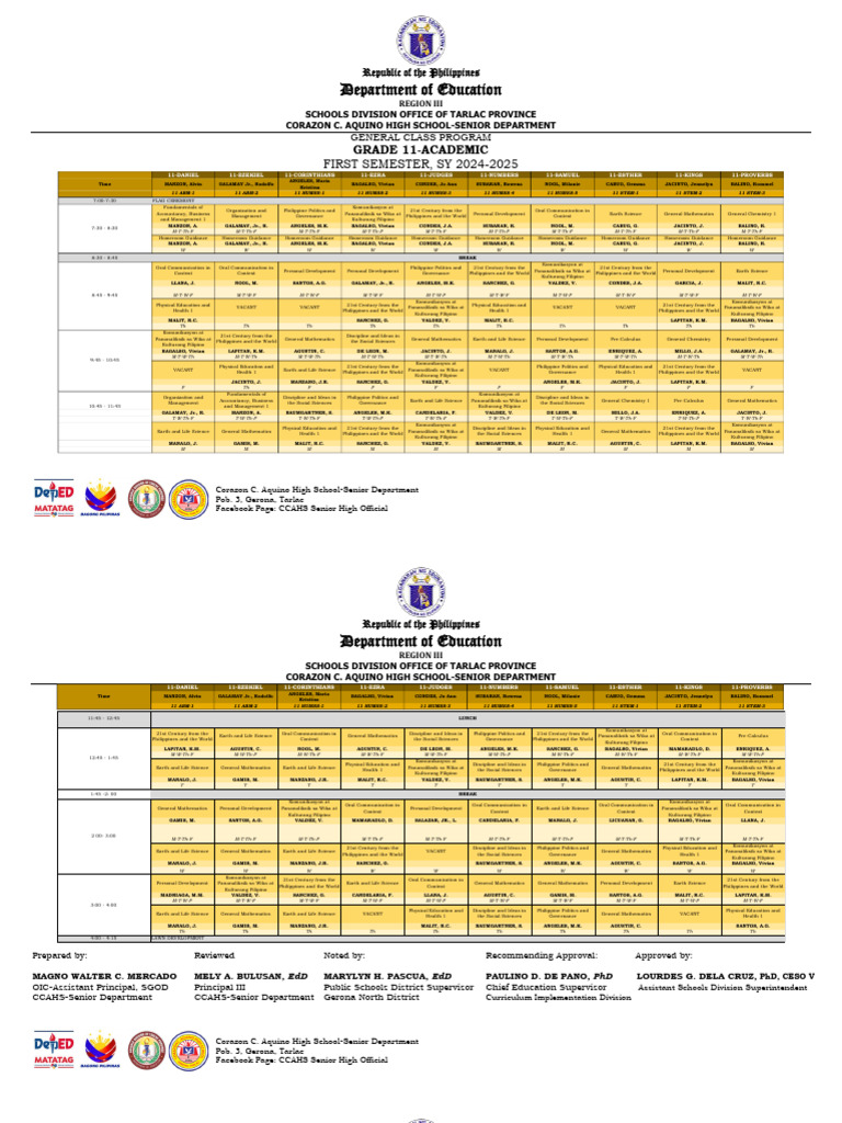 Schedule First Semester 2024-2025 v3 | PDF | Science