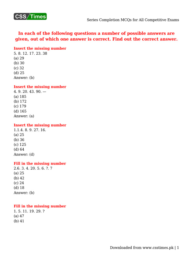 Series Completion MCQs Guide | PDF | Multiple Choice | Cognitive Science
